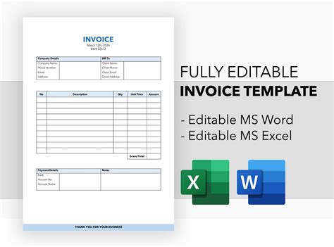 Editable Invoice Template Word Business Invoice Template Word