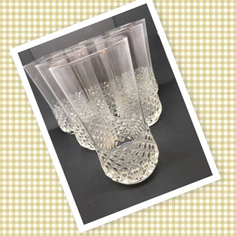 Vintage Clear Glass Cut Waffle Design Smooth Bottom Tumblers Glasses S