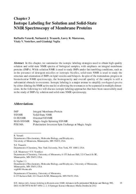 Pdf Isotope Labeling For Solution And Solid State Nmr Spectroscopy Of Membrane Proteins