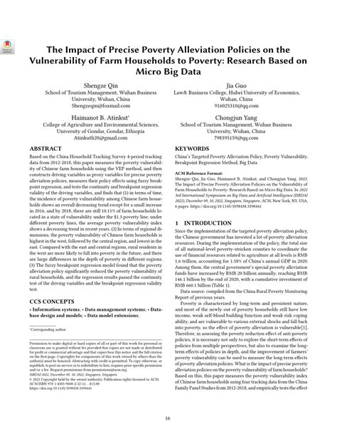 Pdf The Impact Of Precise Poverty Alleviation Policies On The Vulnerability Of Farm Households