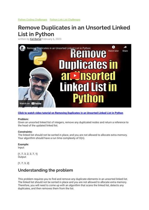 Remove Duplicates In An Unsorted Linked List In Python Pdf