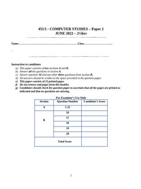 Computer Paper 1 Questions Pdf Information Technology Software