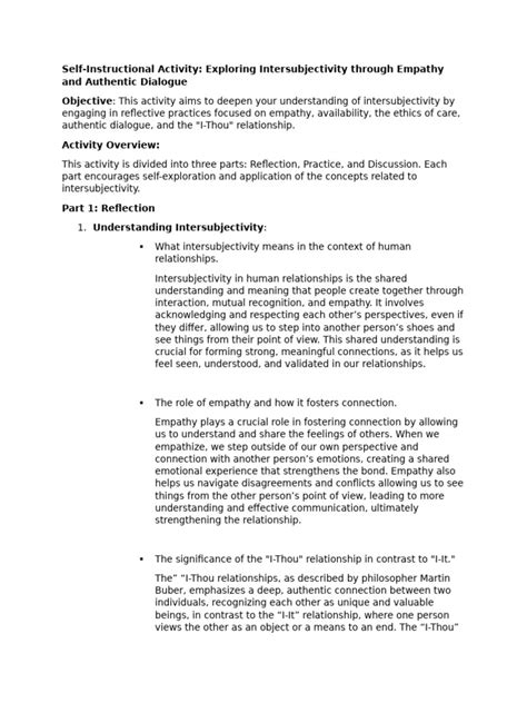 Intersubjectivity Activity Pdf Empathy Dialogue