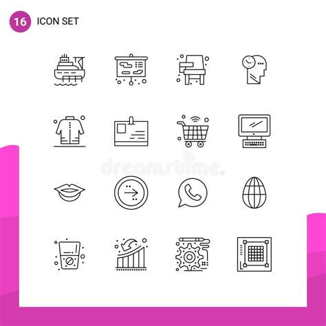 Modern Set Of 16 Outlines And Symbols Such As Jacket Thoughts Chair Mind School Stock Vector