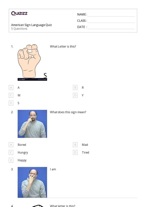 50 American Sign Language Worksheets On Quizizz Free And Printable