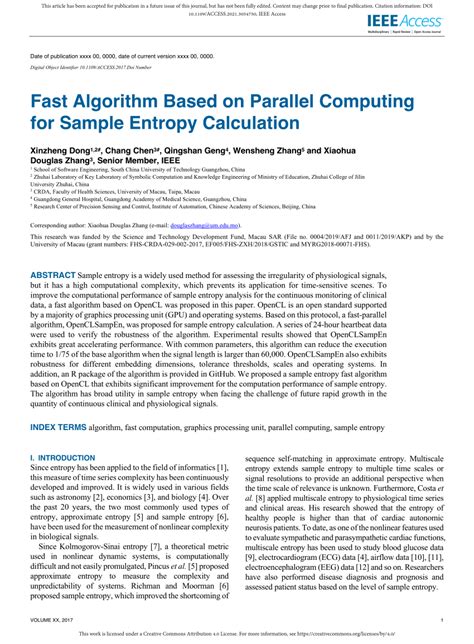 [pdf] fast algorithm based on parallel computing for sample entropy