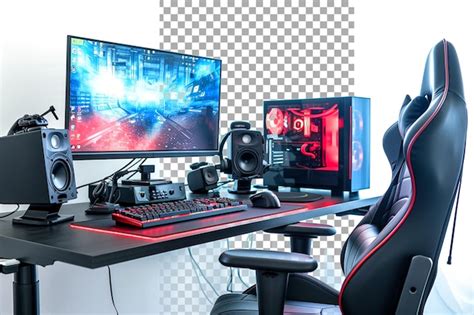 Premium PSD Computer Setup With A Gaming Chair Isolated On Transparent Background