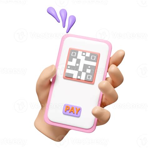 3d Hand Holding Mobile Phone Smartphone With Qr Code Scanner Pay