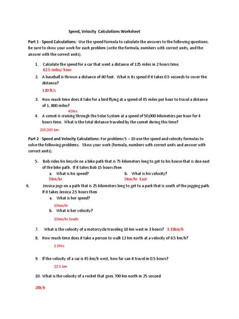 Speed Velocity And Acceleration Calculations Worksheet Fill And Worksheets Library