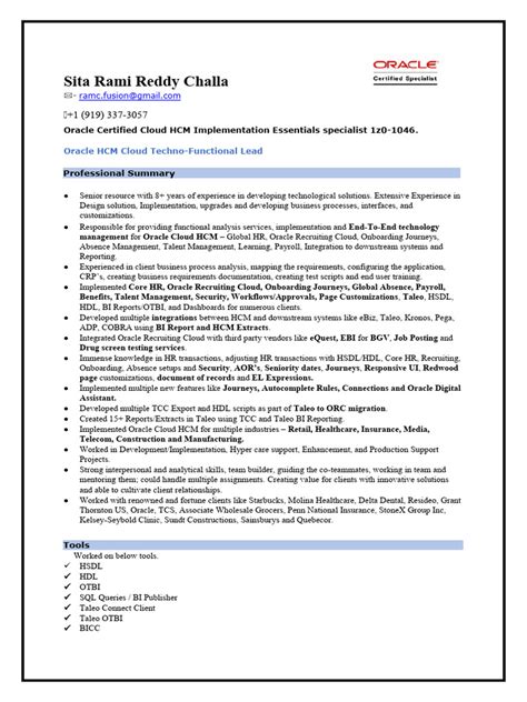 Sitaramireddy Challa Oracle Hcm Cloud Resume Pdf