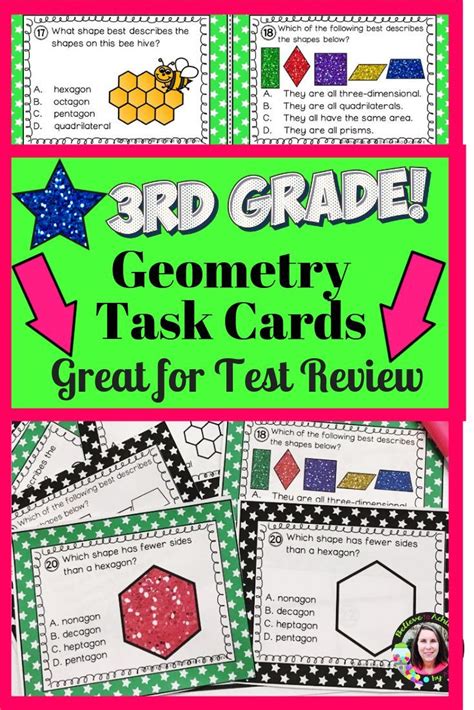 Geometry Test Review Task Cards 3rd Grade Geometry Task Cards Task Cards Geometry Test