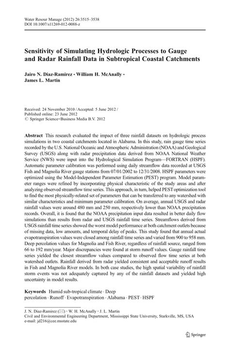 Pdf Sensitivity Of Simulating Hydrologic Processes To Gauge And Radar