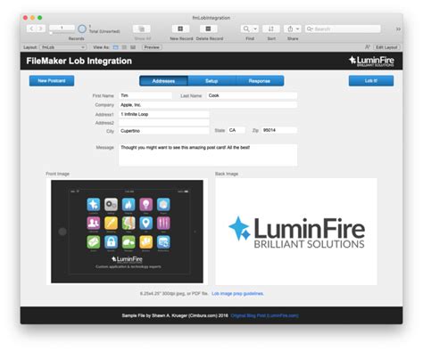 Lob Direct Mail Api For Claris Pro And Filemaker Pro Luminfire