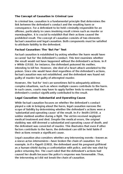 The Concept Of Causation In Criminal Law For A Defendant To Be Held