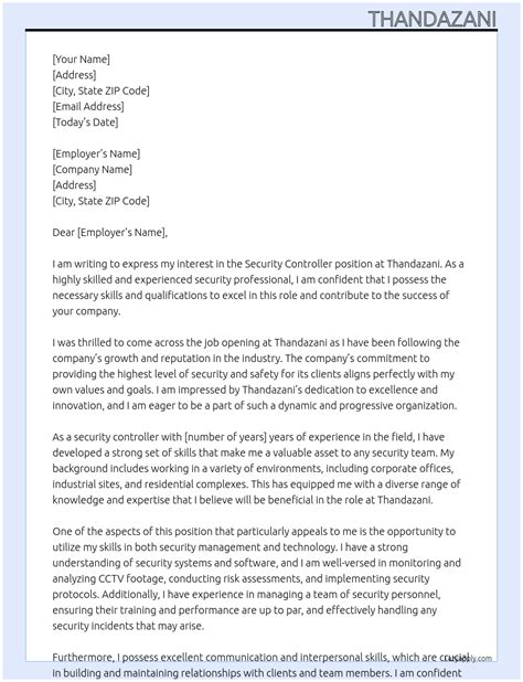 Cover Letter For Security Controller Lazyapply