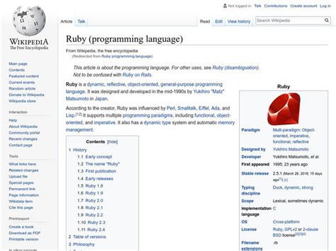 Wikipedia Ruby Programming Language Handout For 9th 10th Grade