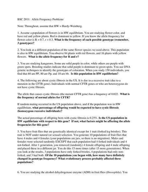 Allele Frequency Problems Integrated Principles Of Biology 2 Bsc