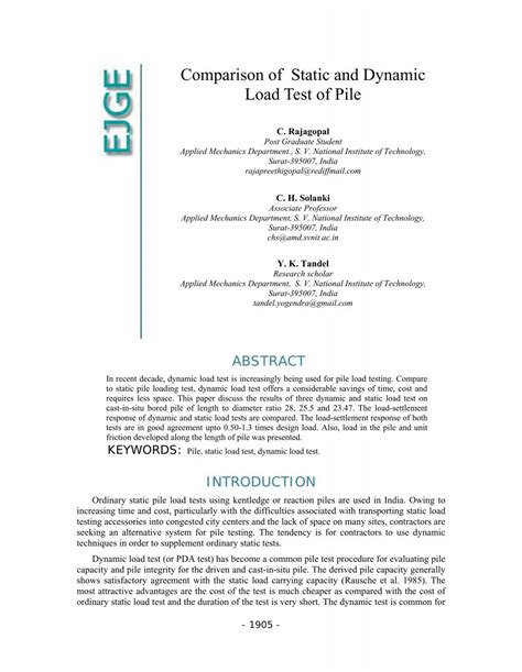 Comparison Of Static And Dynamic Load Test Of Pile