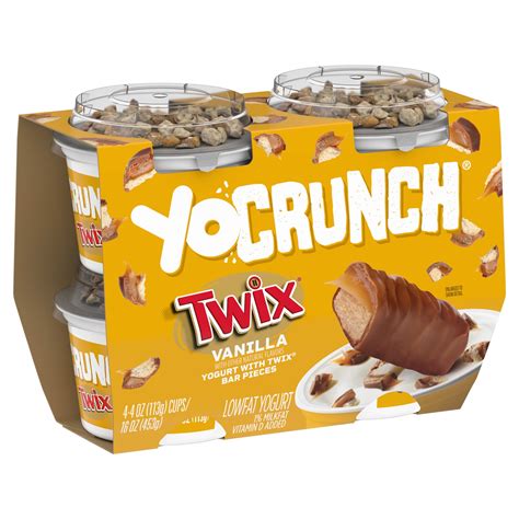 Yocrunch Vanilla Low Fat Yogurt With Twix R Candy Pieces 4 Ct 4 Oz