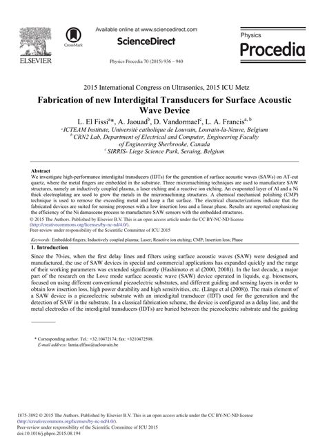 Pdf Fabrication Of New Interdigital Transducers For Surface Acoustic Wave Device