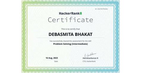 Debasmita Bhakat On Linkedin Hackerrank Skill Certificate