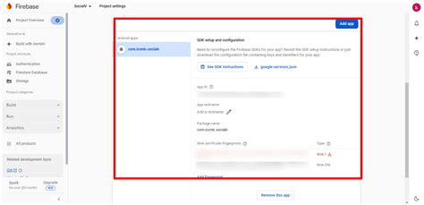 2 Select The Firebase Android App To Which You Want To Add A Sha