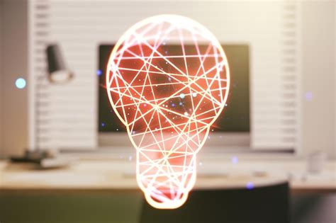 Premium Photo Double Exposure Of Creative Light Bulb Hologram On Laptop Background Research