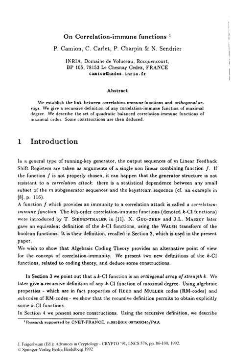 Pdf On Correlation Immune Functions