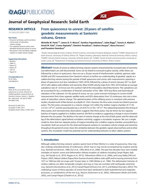 Pdf From Quiescence To Unrest 20years Of Satellite Geodetic Measurements At Santorini Volcano