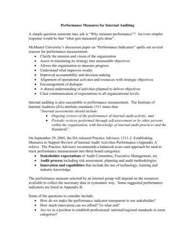 Performance Measures For Internal Auditing Ccaf Fcvi Inc