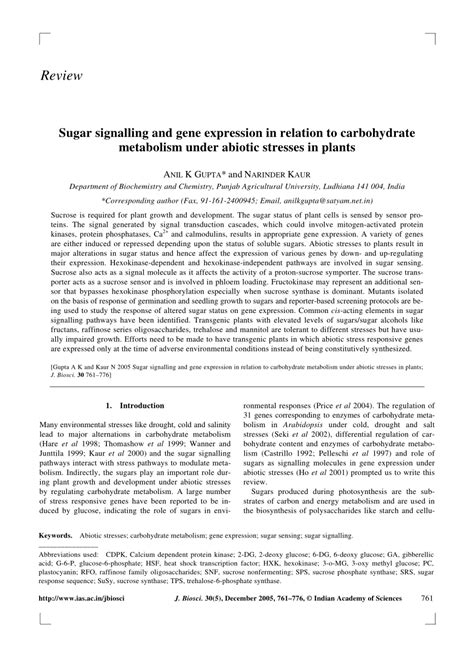 Pdf Sugar Signalling And Gene Expression In Relation To Carbohydrate