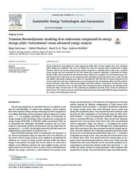 Pdf Transient Thermodynamic Modeling Of An Underwater Compressed Air Energy Storage Plant