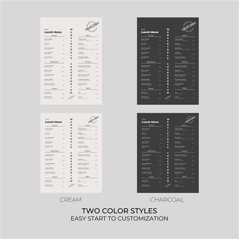 Cafe Menu Template Two Column Menu With Items And Descriptions