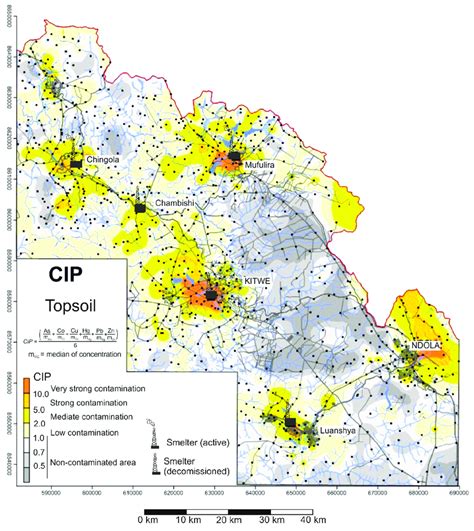 Contour Map Of The Coeficient Of The Industrial Contamination Cip In