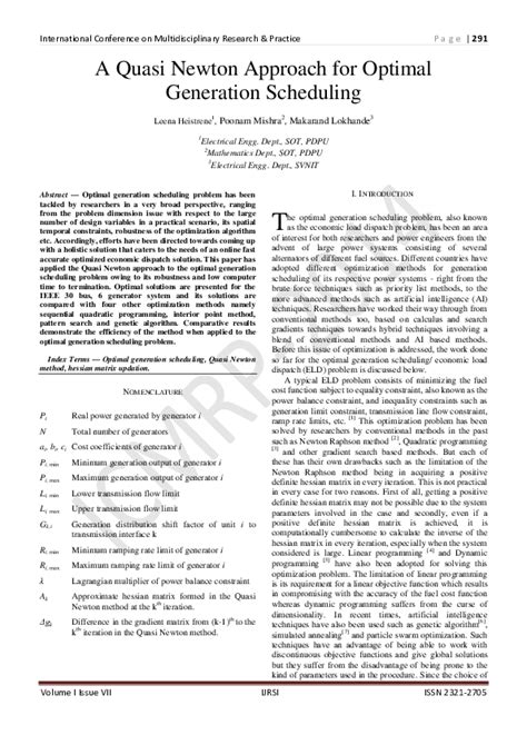 Pdf A Quasi Newton Approach For Optimal Generation Scheduling Rsis