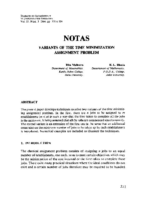Pdf Variants Of The Time Minimization Assignment Problem