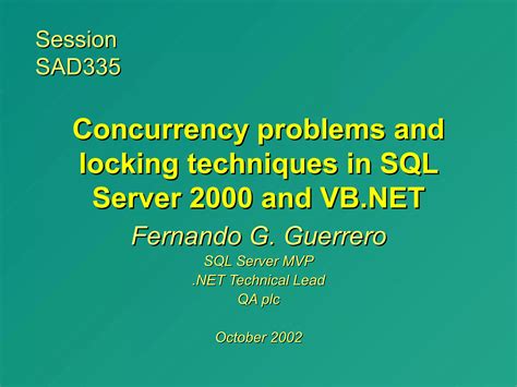 Concurrency Problems And Locking Techniques In Sql Server 2000 And Vbnet