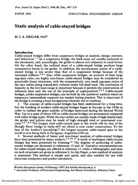 Static Analysis Of Cable Stayed Bridges Pdf Bridge Stiffness