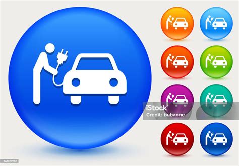 빛나는 색 동그라미 버튼에 전기 플러그 자동차 충전 아이콘 곡선에 대한 스톡 벡터 아트 및 기타 이미지 곡선 곤색 그림자 Istock