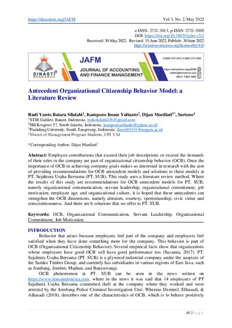 Pdf Antecedent Organizational Citizenship Behavior Model A