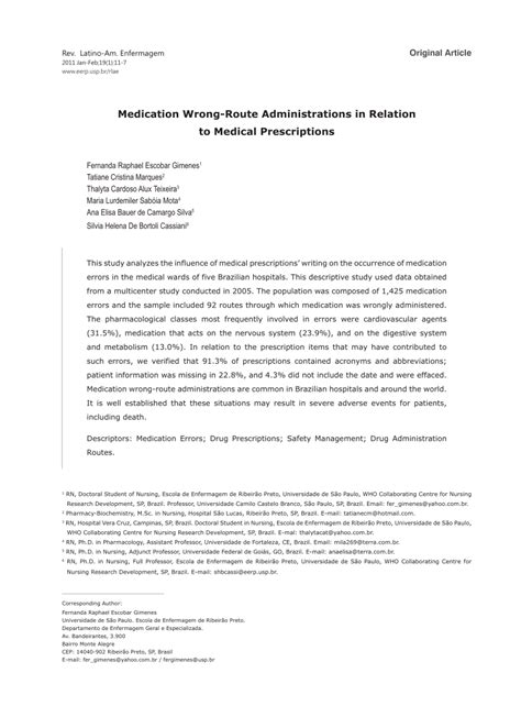Pdf Medication Wrong Route Administrations In Relation To Medical Prescriptions