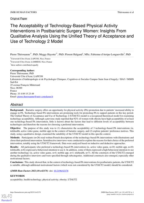 Pdf The Acceptability Of Technology Based Physical Activity Interventions In Postbariatric
