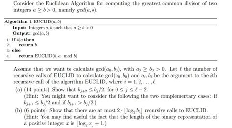 Solved Consider The Euclidean Algorithm For Computing The