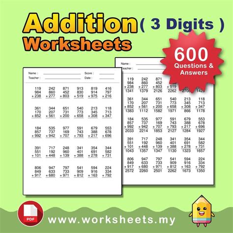 Igcse Math Softcopy 3 Digits Addition Worksheets 1800 Qa Igcse