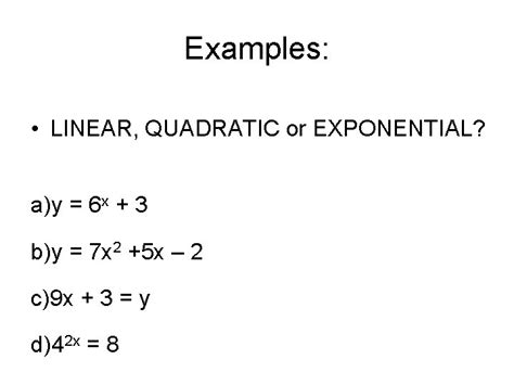 Review 8 5 Exponential Functions Quadratic Functions Linear