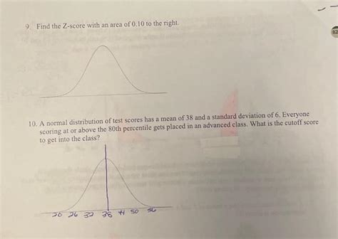 Solved 9 Find The Z Score With An Area Of 0 10 To The Chegg Com