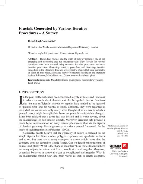 Pdf Fractals Generated By Various Iterative Procedures A Survey