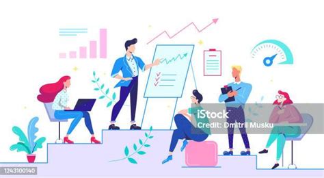 직장에서 회의 하는 동안 창조적인 팀 플랫 벡터 일러스트레이션 가공의 인물에 대한 스톡 벡터 아트 및 기타 이미지 가공의 인물 개발 개인 지도 교사 Istock
