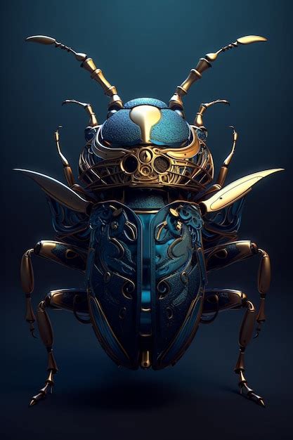Premium Ai Image A Blue And Gold Bug With Gold Accents