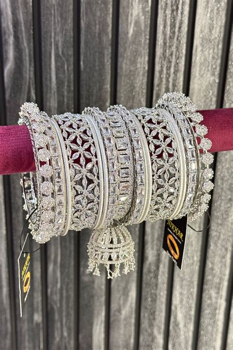 Silvermoon Luxuria American Diamond Bangle Set For 2 Hands Nikhar